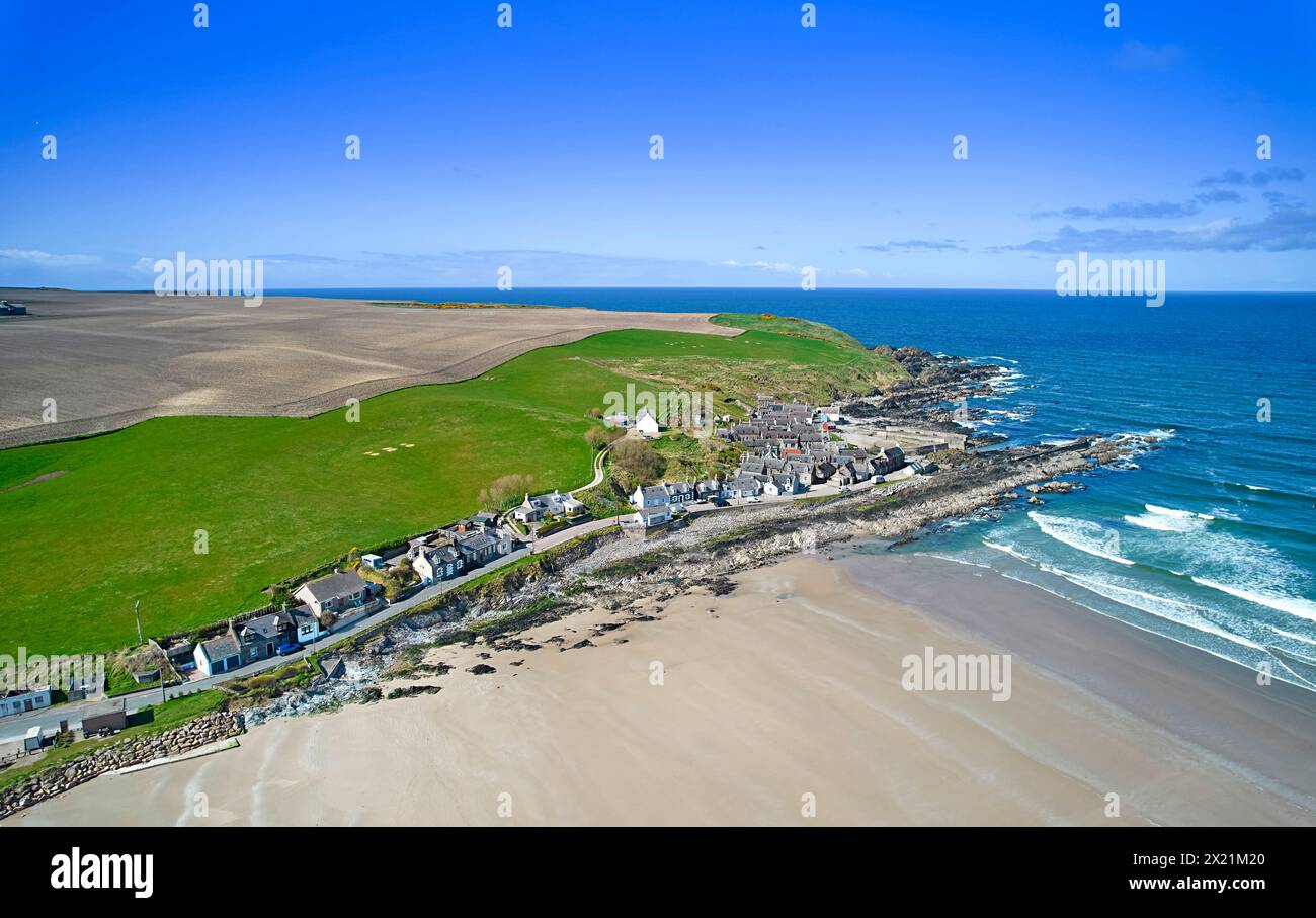 Sandend Portsoy Aberdeenshire Scotland village houses sand beach blue ...