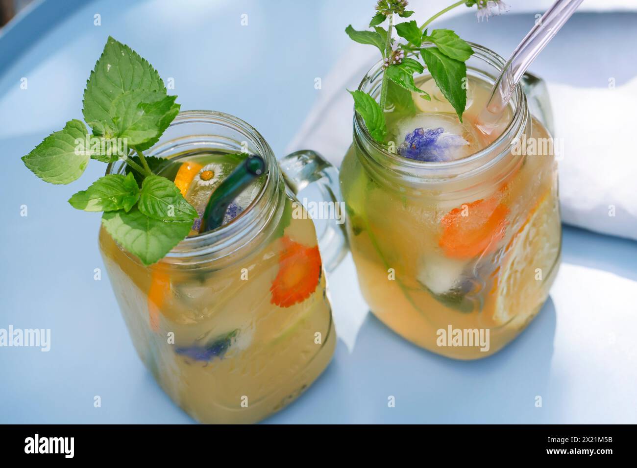 Homemade iced tea made from herbal tea with apple juice, orange juice ...