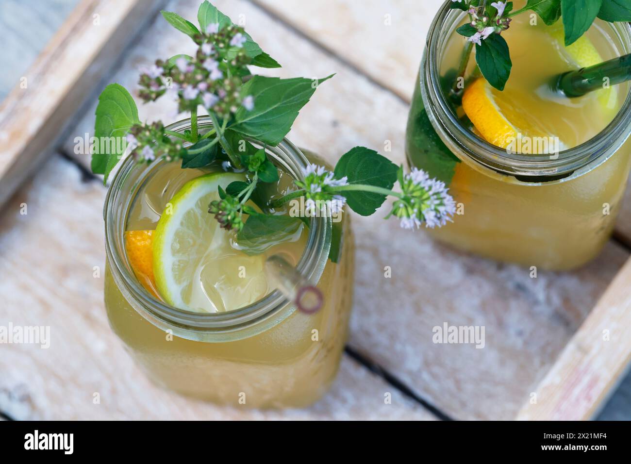Homemade iced tea made from herbal tea with apple juice, orange juice ...