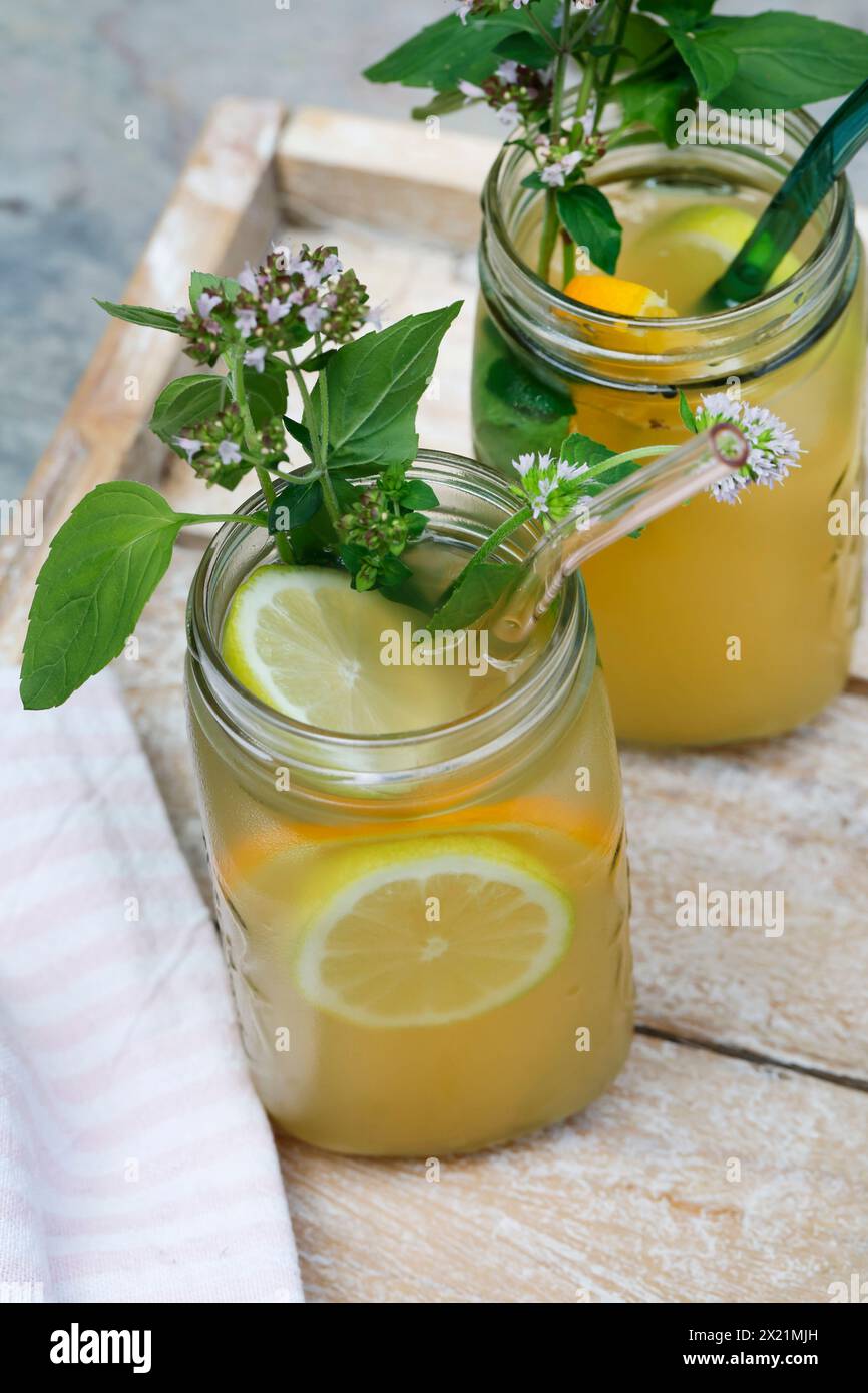 Homemade iced tea made from herbal tea with apple juice, orange juice ...