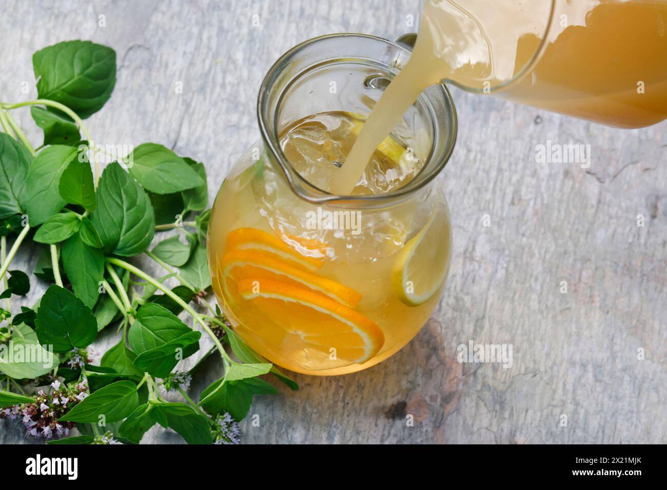 Homemade iced tea made from herbal tea with apple juice, orange juice ...