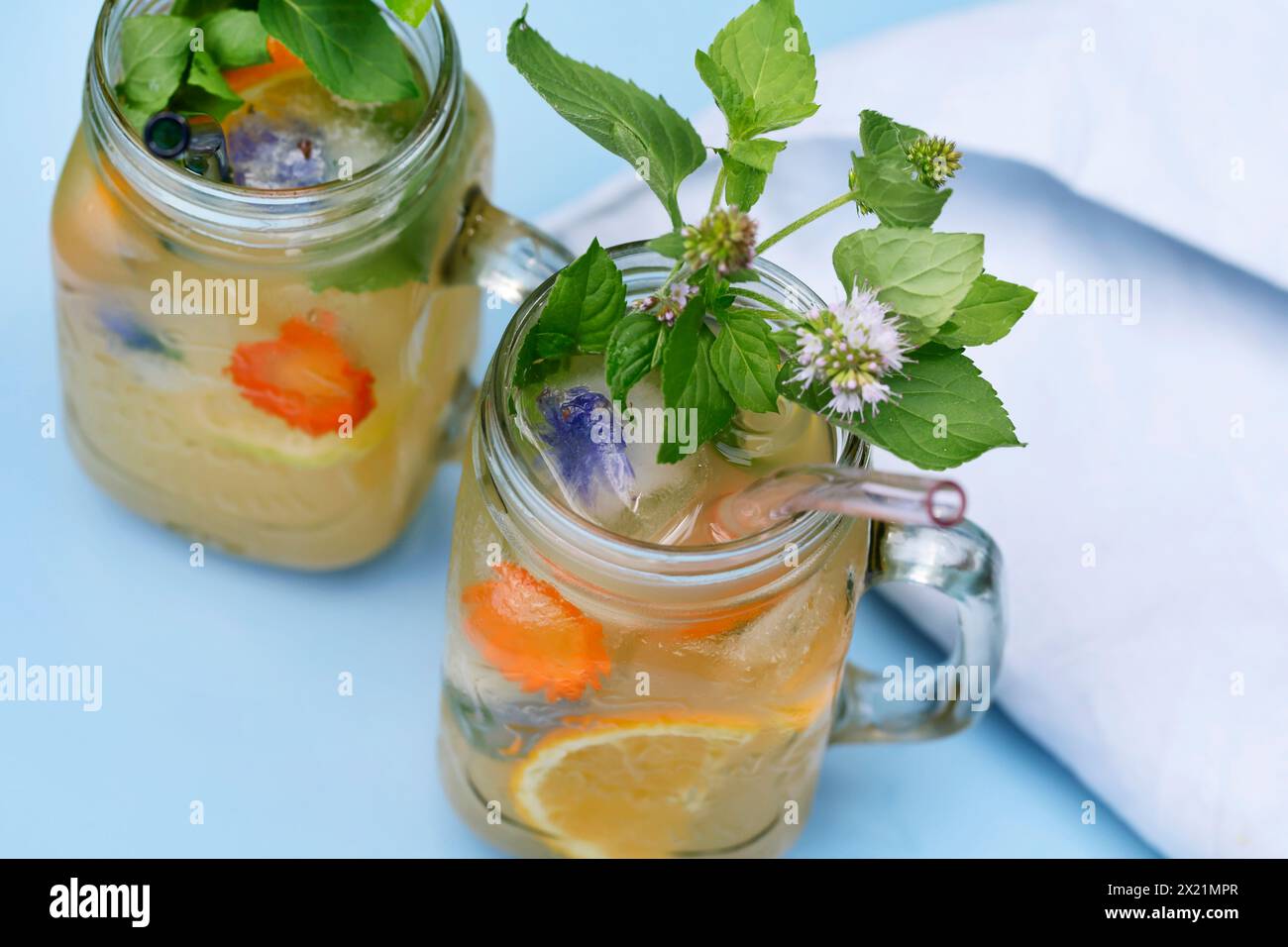 Homemade iced tea made from herbal tea with apple juice, orange juice ...