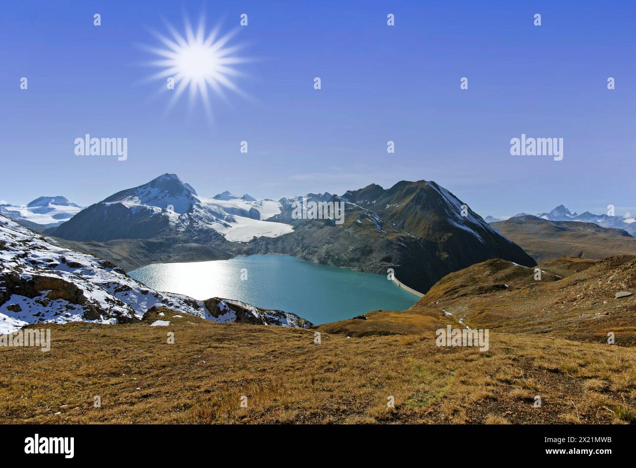view of the Griessee on the Nufenen Pass, Switzerland, Valais ...