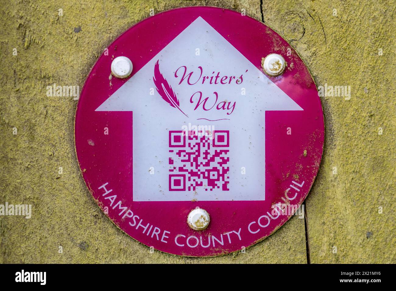 Writers Way footpath marker on post, Hampshire Country Council sign for ...