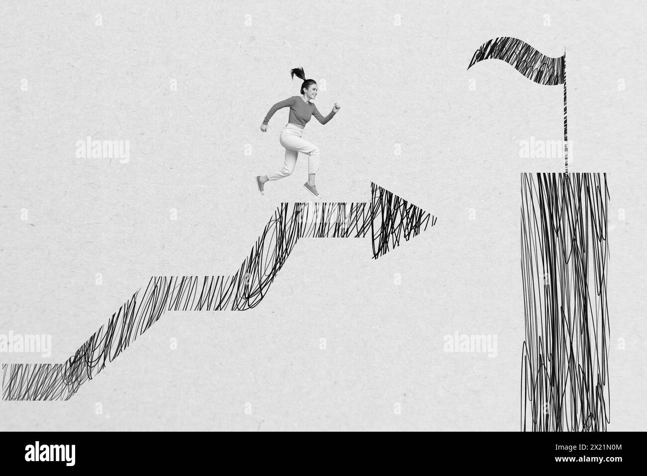 Creative collage running young persistent girl overcome challenge ...