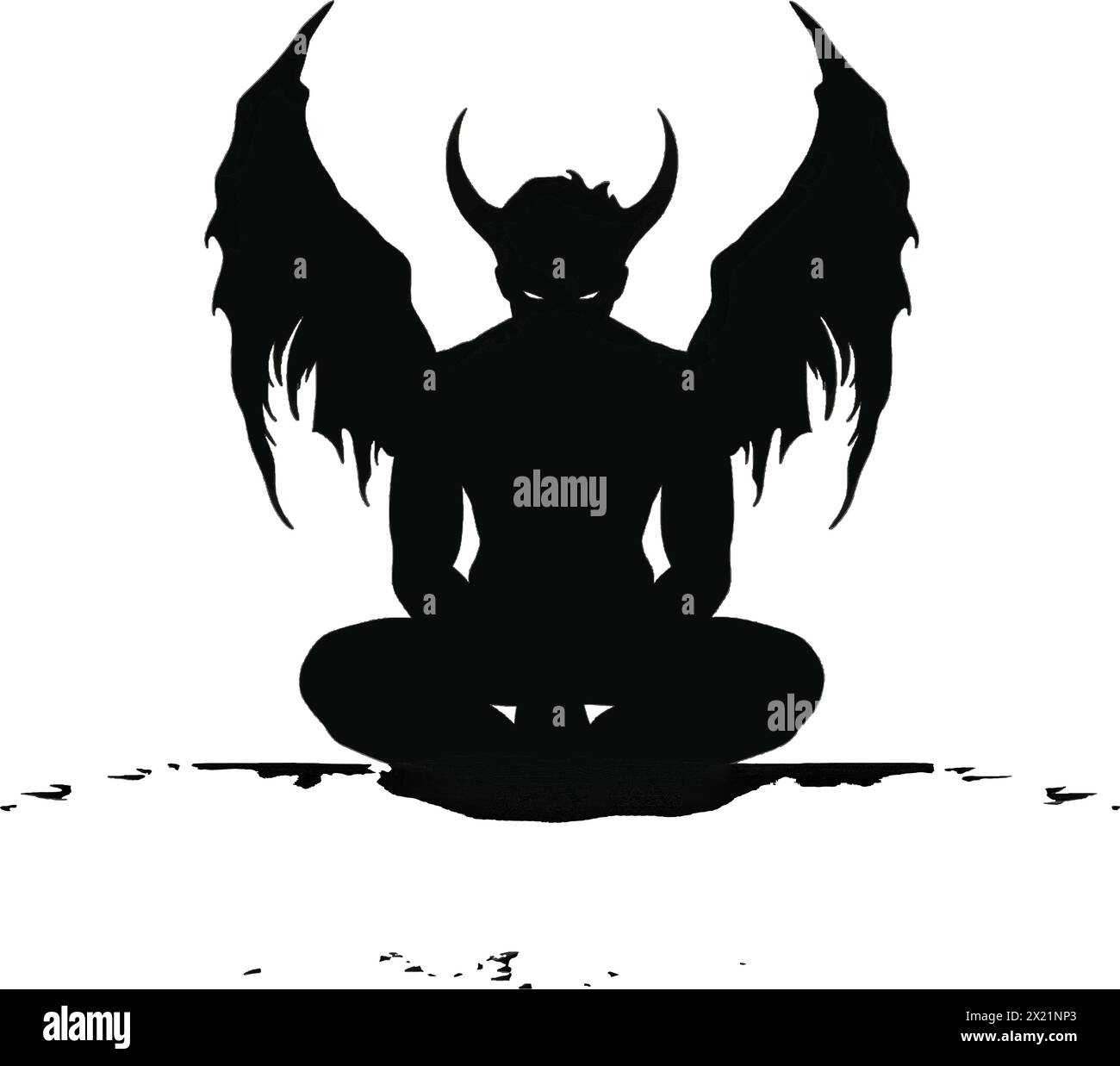 Vector illustration of a devil, demon in black silhouette against a ...
