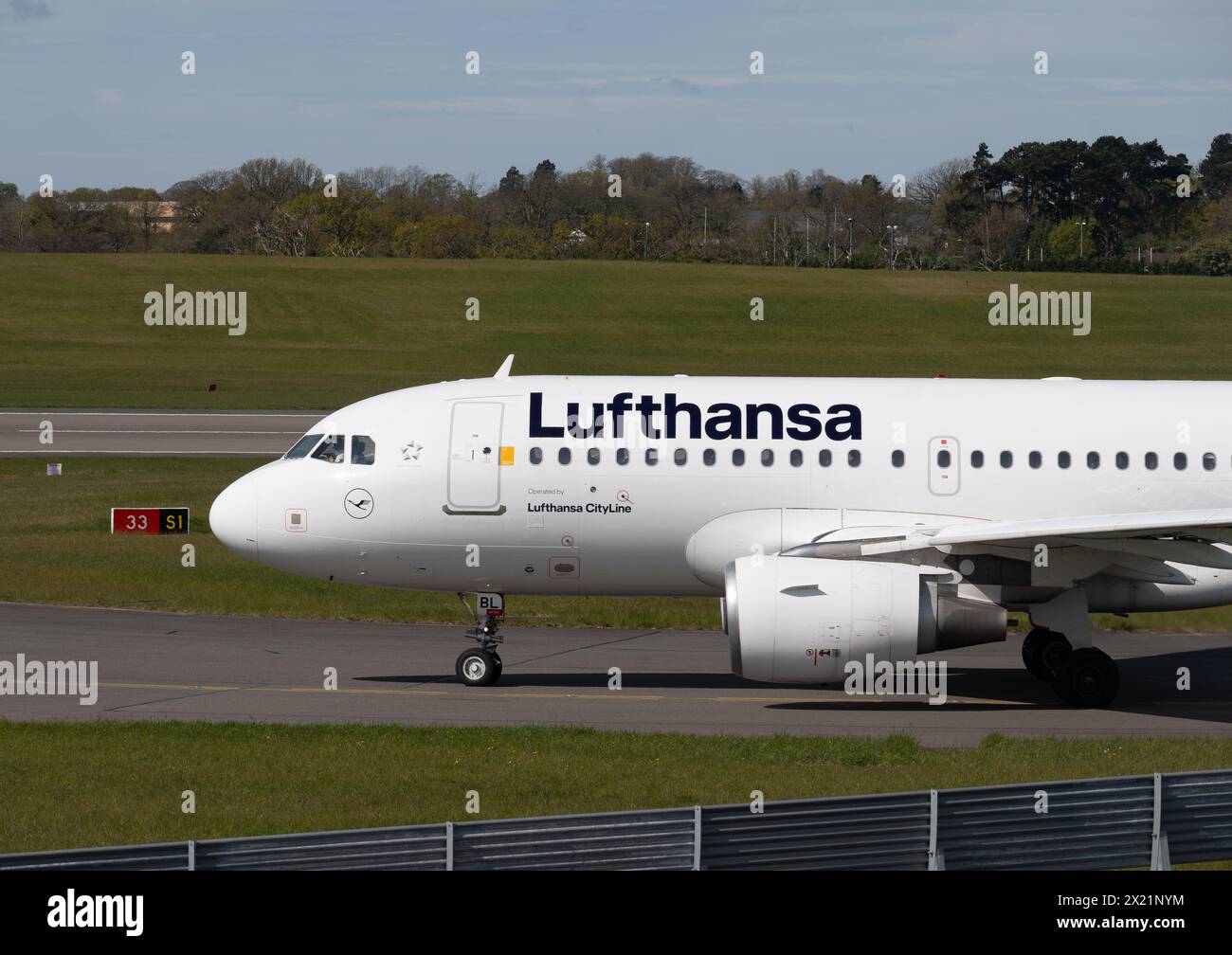 Lufthansa Cityline Airbus A319-112 taxiing at Birmingham Airport, UK (D ...