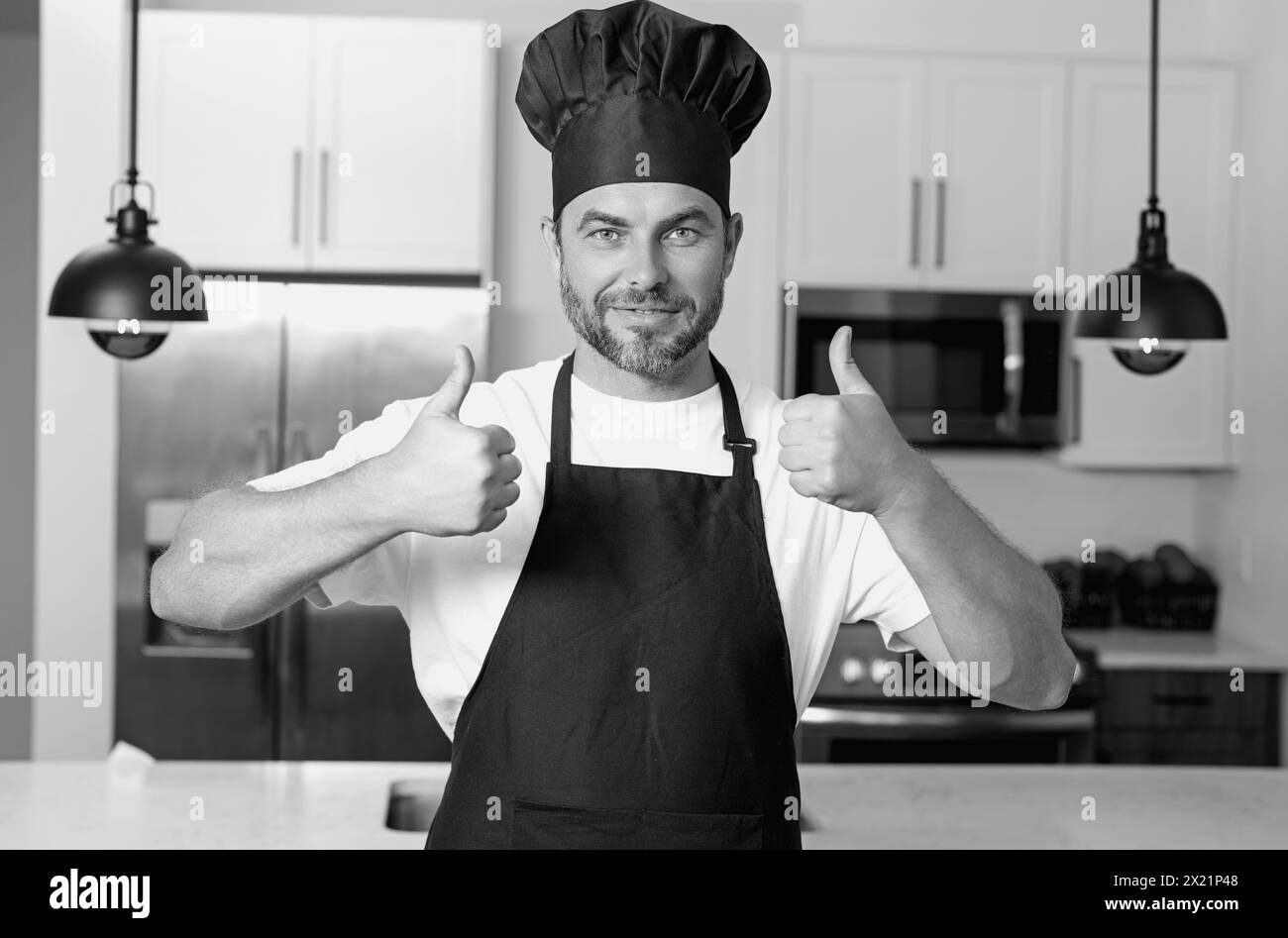 Happy chef cook with thumb up. Male chef or cook baker man in apron ...