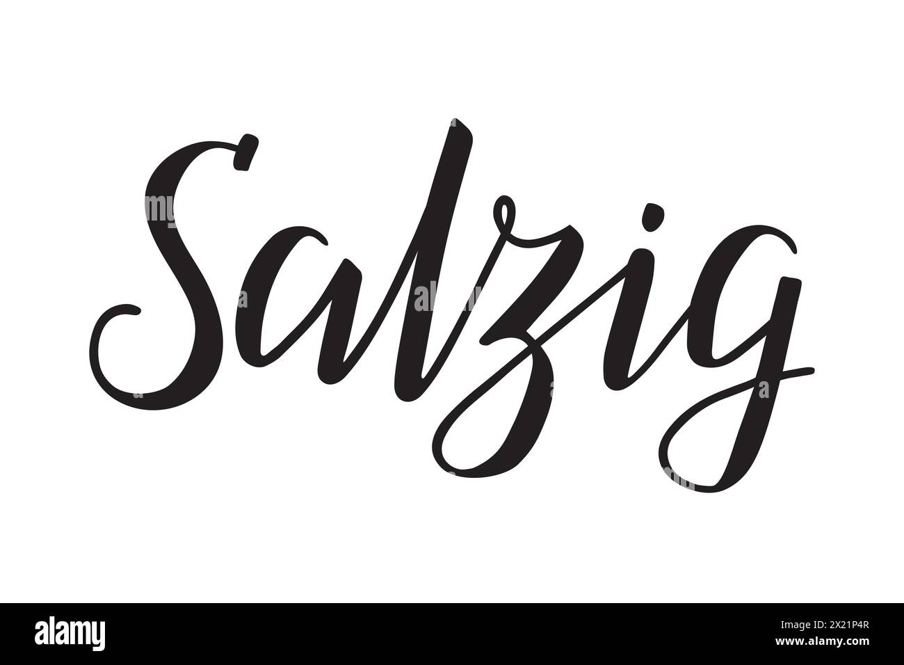 Word Salzig, which means Salty in German, modern brush ink calligraphy ...