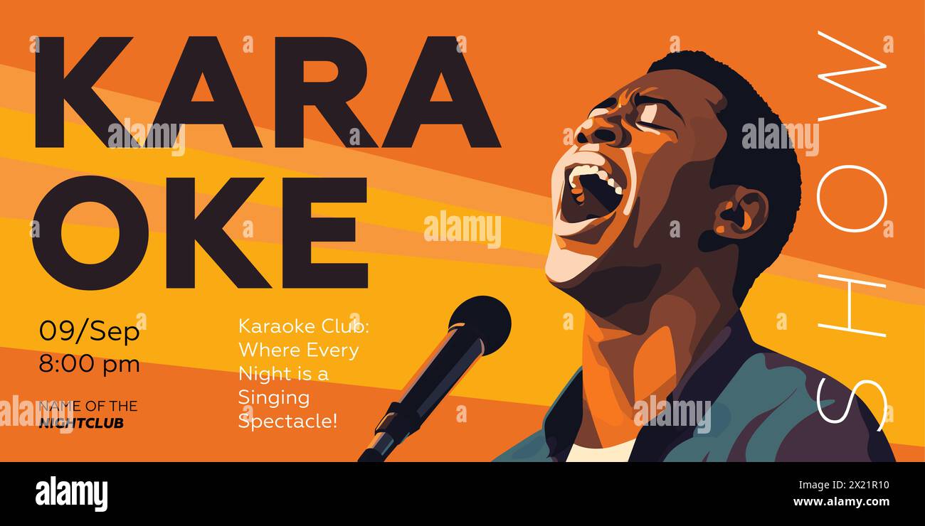 Karaoke party show banner. Music night club festival drawing art print ...