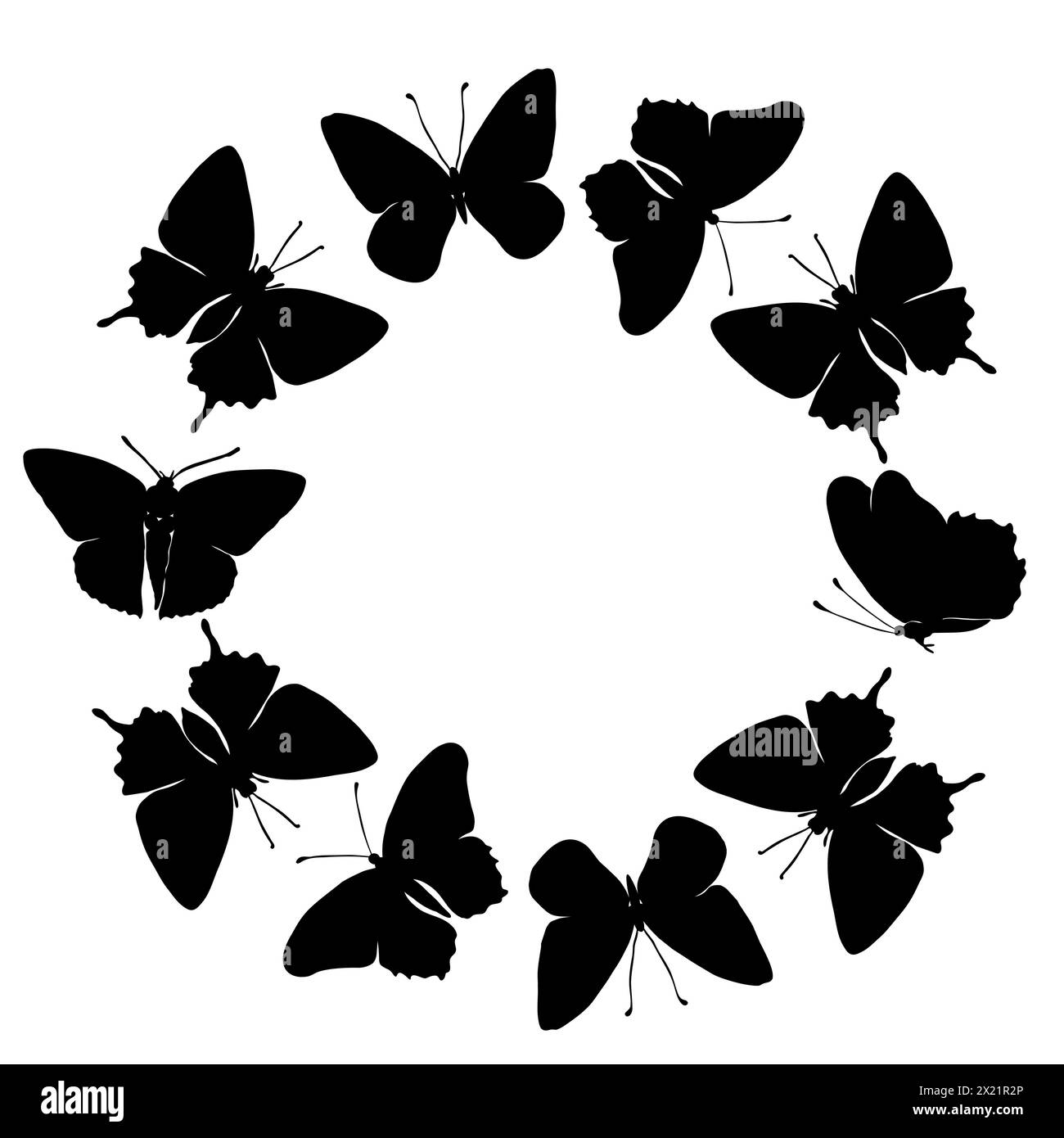 Silhouette butterfly circle wreath. Vector hand drawn illustration for ...