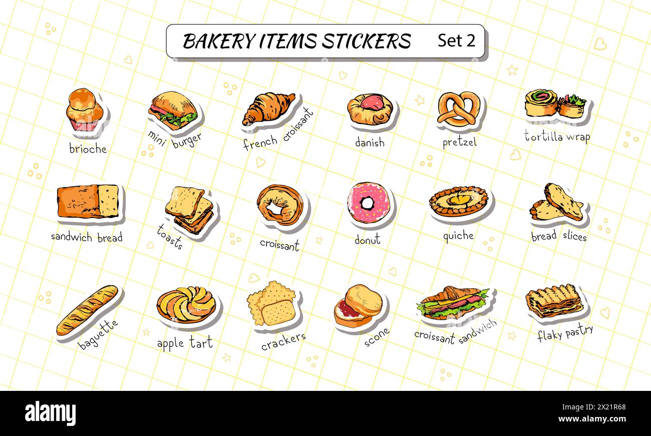 Bakery items. 18 cut to size stickers for cafe, scrapbooking, diary etc ...