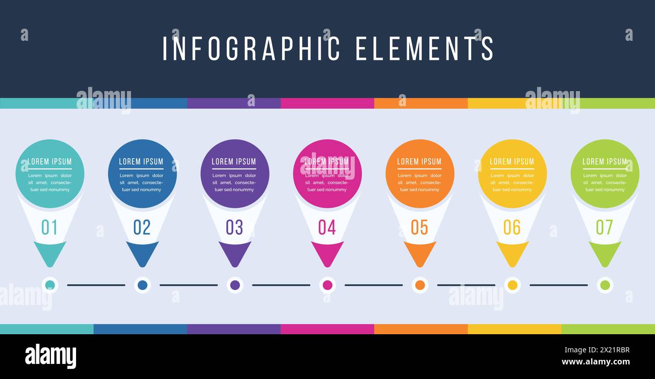 Infographic elements timeline 7 objects, elements, steps or options ...