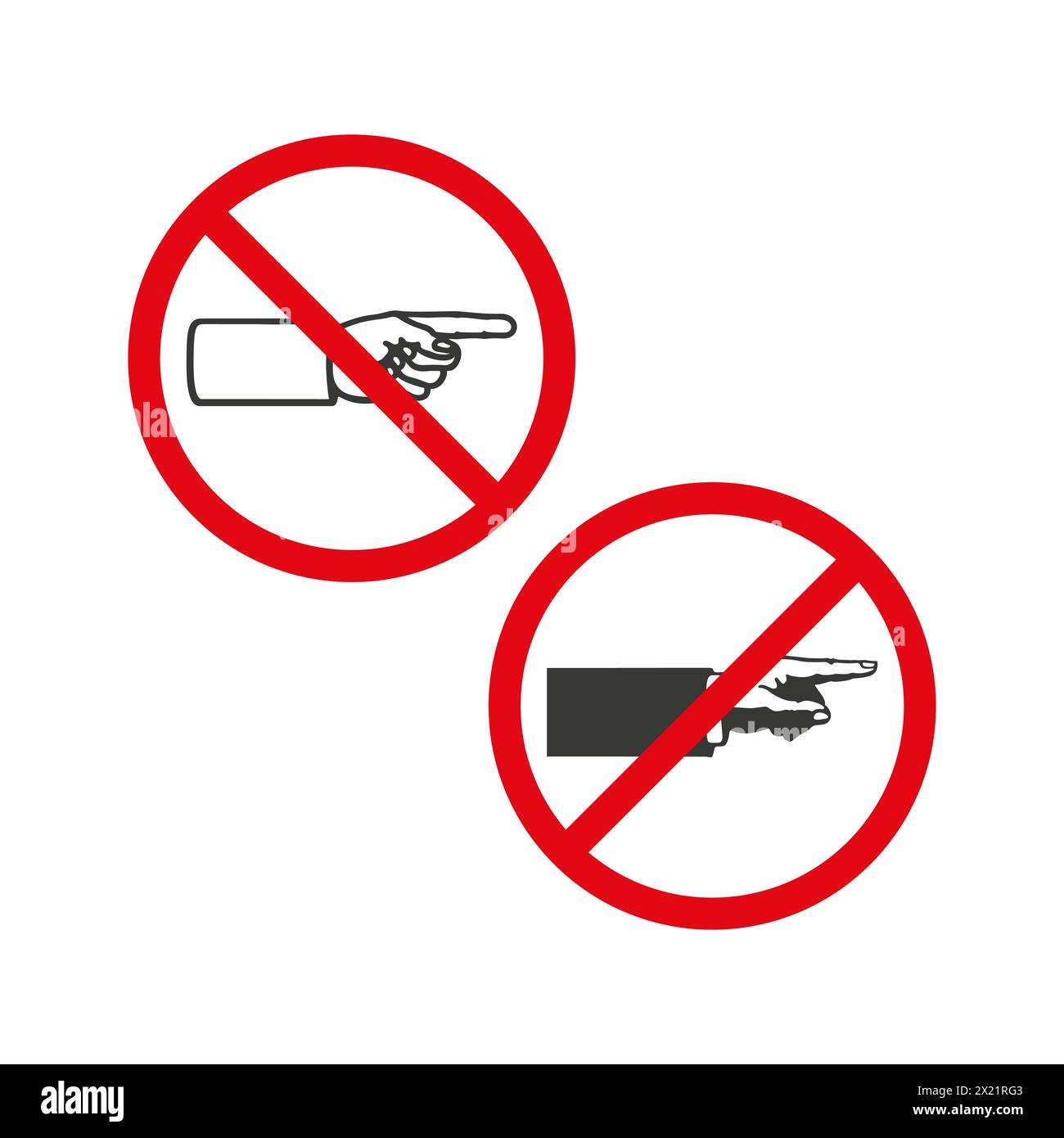 No pointing hand signs. Gesture prohibition symbols. Finger pointing ...