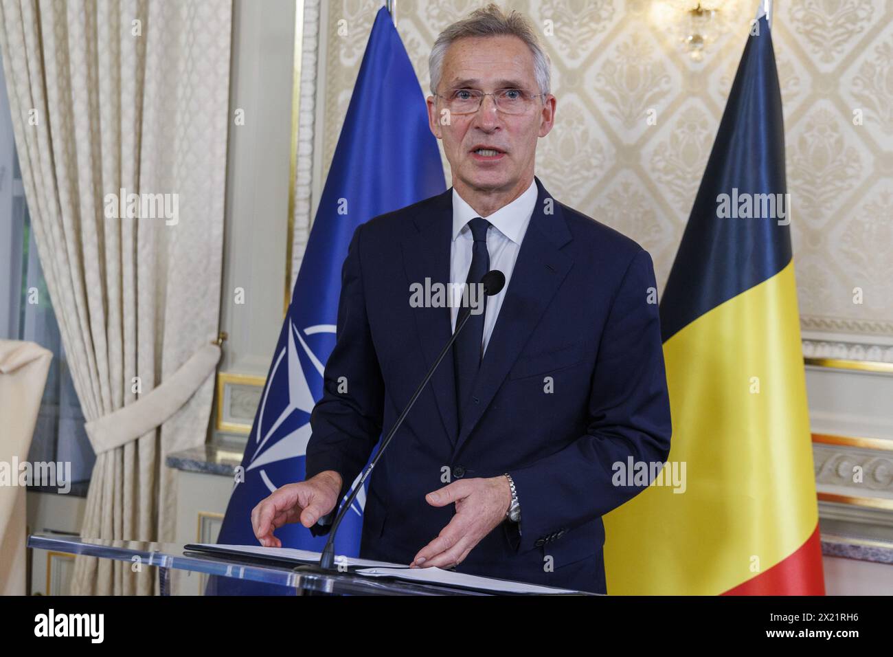 Brussels, Belgium. 19th Apr, 2024. NATO Secretary General Jens Stoltenberg pictured during a ...