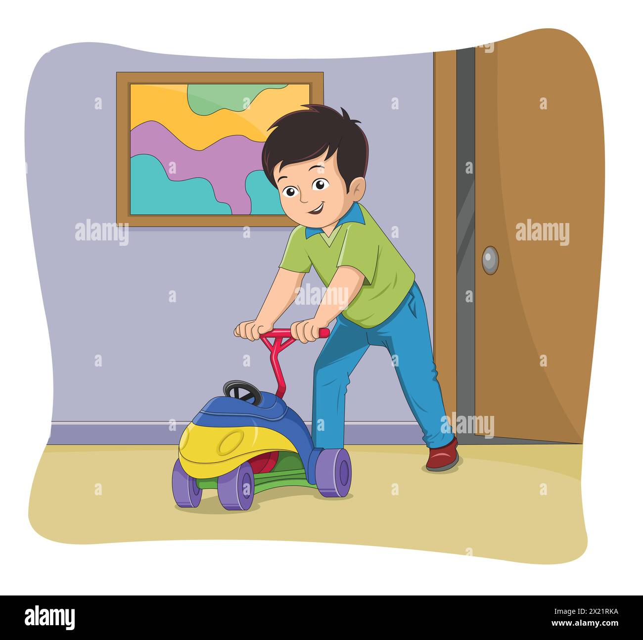 Cute boy playing and rolling a toy vector illustration Stock Vector ...