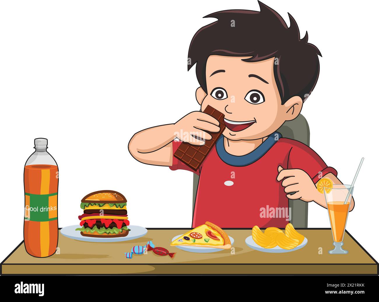 Teenagers Eating Unhealthy Clip Art Set Happy Kids Eating Fast Food,
