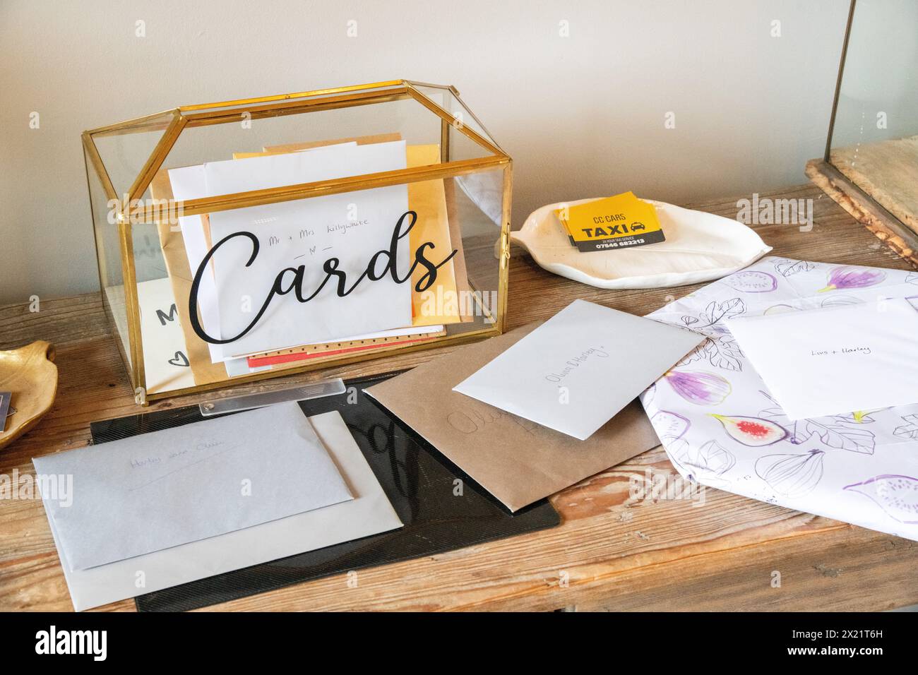 Cards posted into a box for a wedding at Botley Hill Farm in Surrey, UK ...