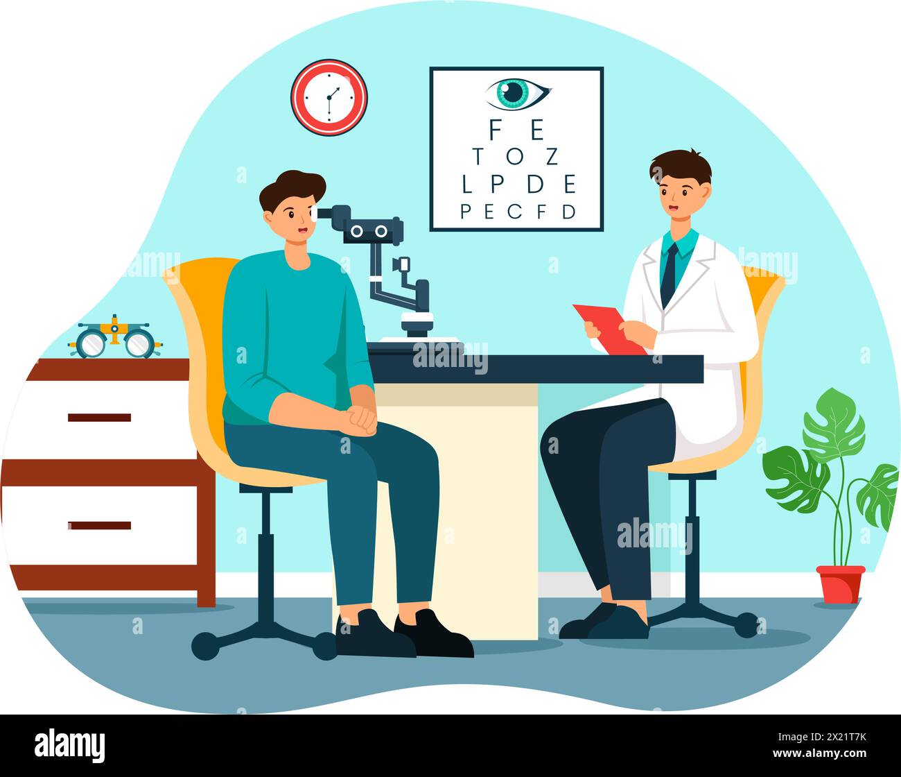 Optometrist Vector Illustration with Ophthalmologist Checks Patient ...