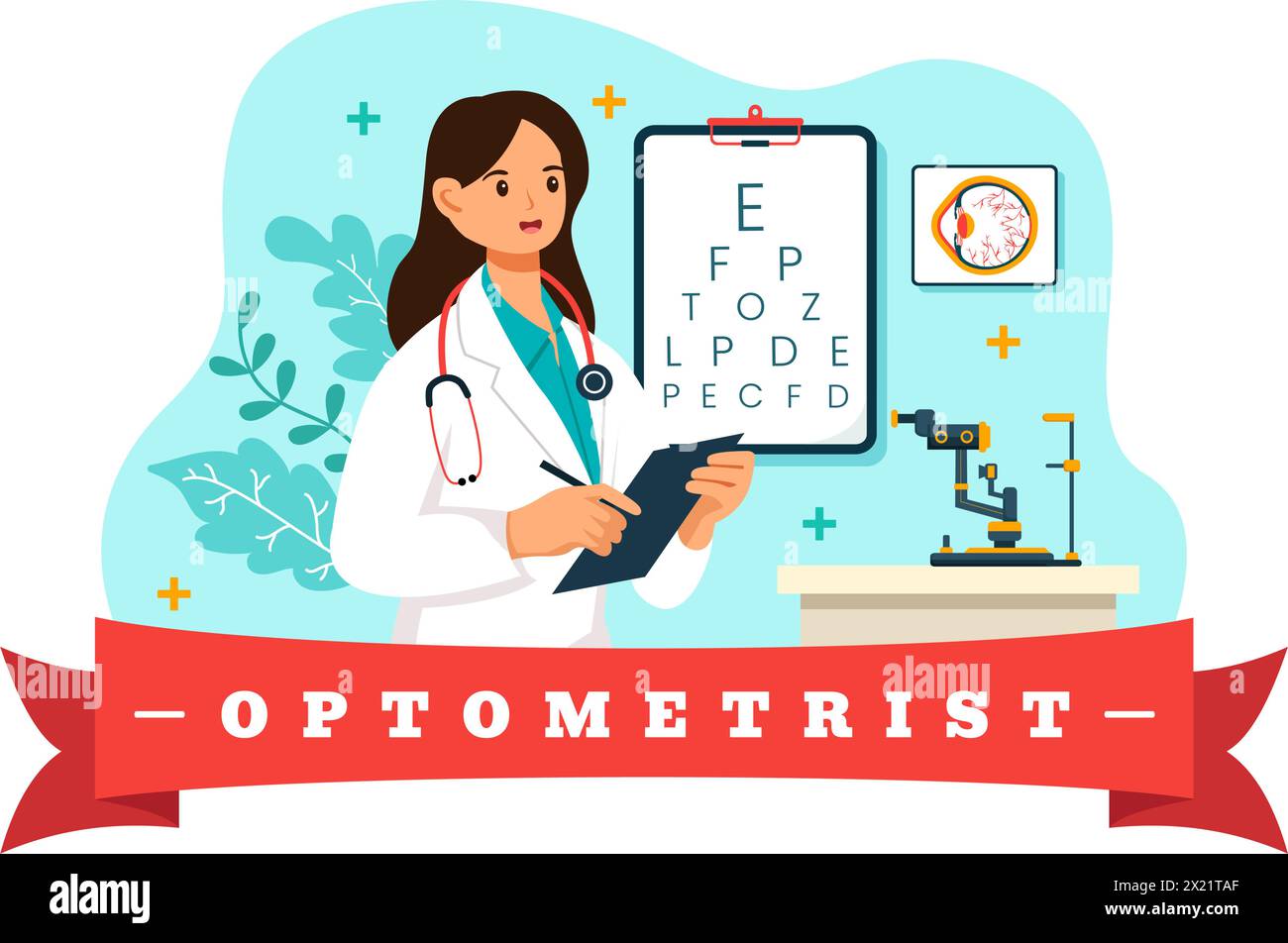 Optometrist Vector Illustration with Ophthalmologist Checks Patient ...