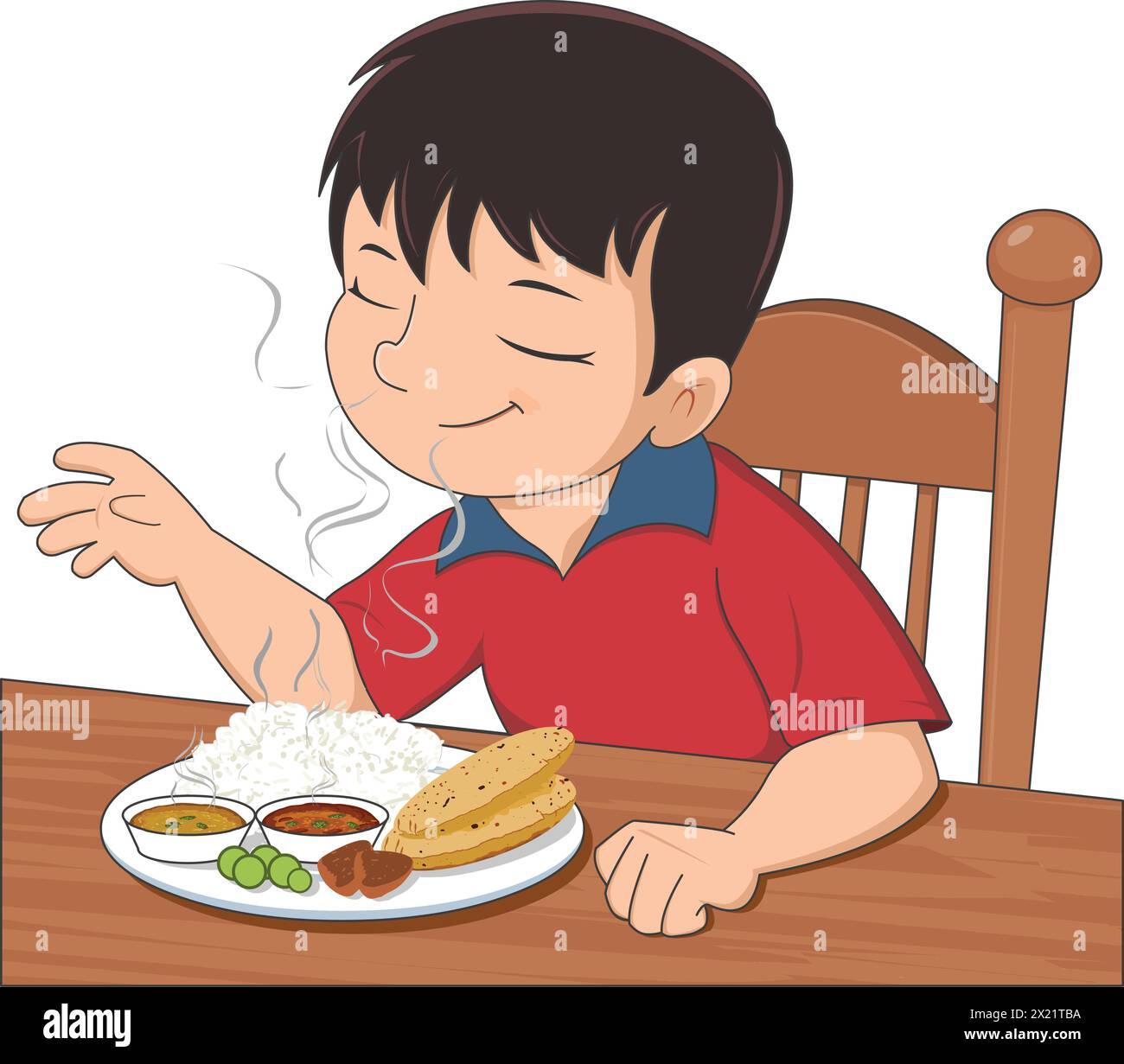 Cute boy smelling food vector illustration Stock Vector Image & Art - Alamy