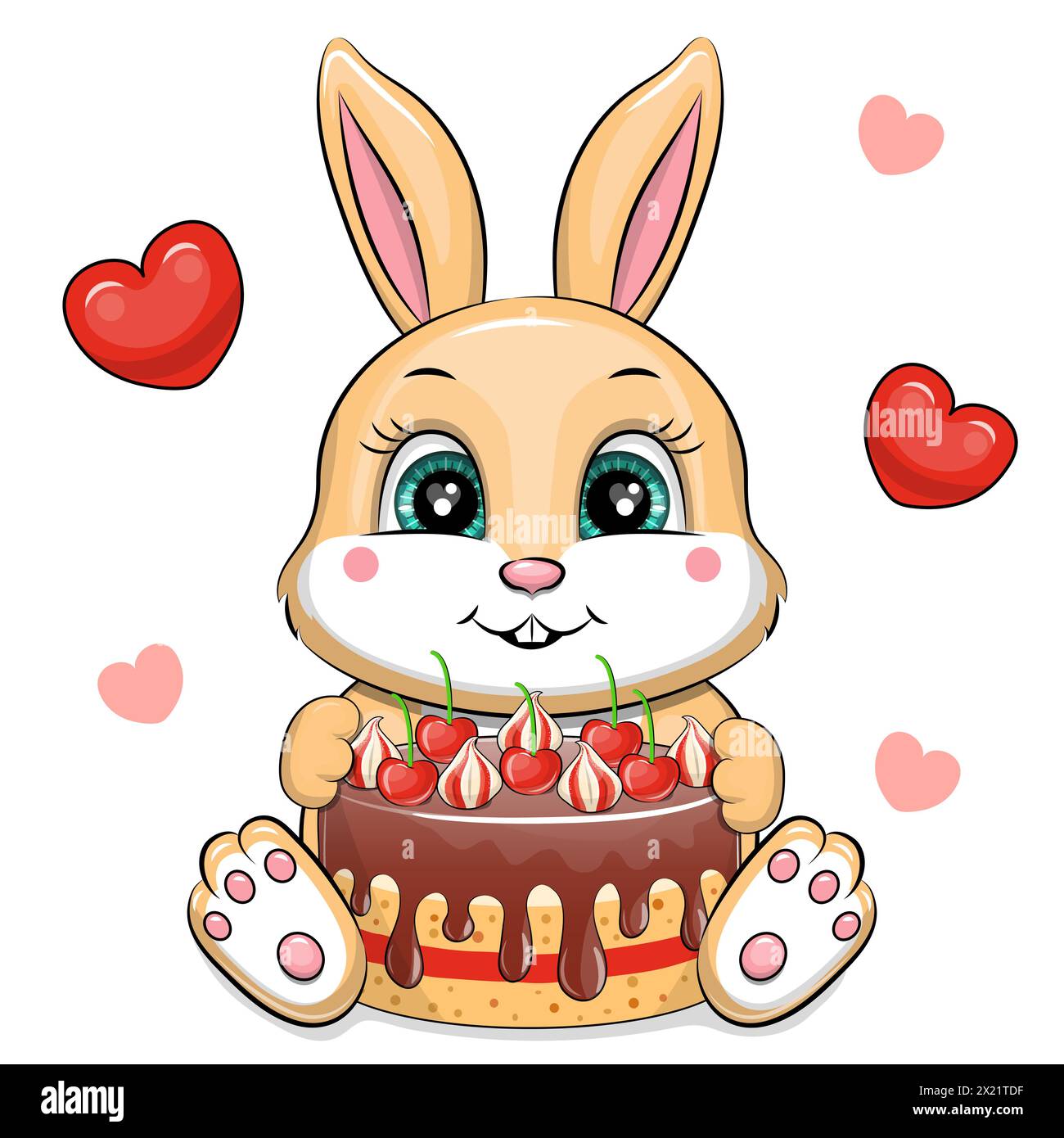Cute cartoon bunny with a cake. Vector illustration of an animal on a ...