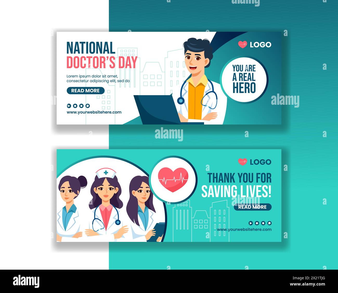 Doctors Day Horizontal Banner Flat Cartoon Hand Drawn Templates ...