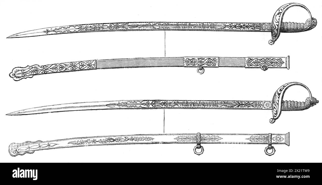 Swords presented to Garibaldi and his son Menotti at the Crystal Palace ...