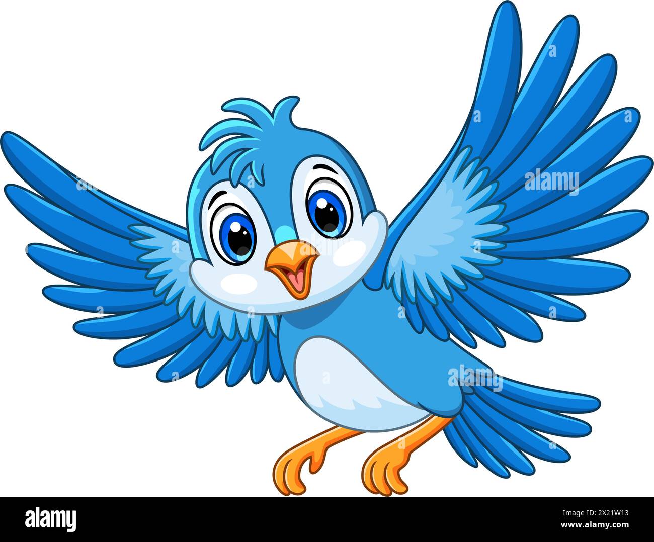 Cute blue bird cartoon flying on white background Stock Vector Image ...