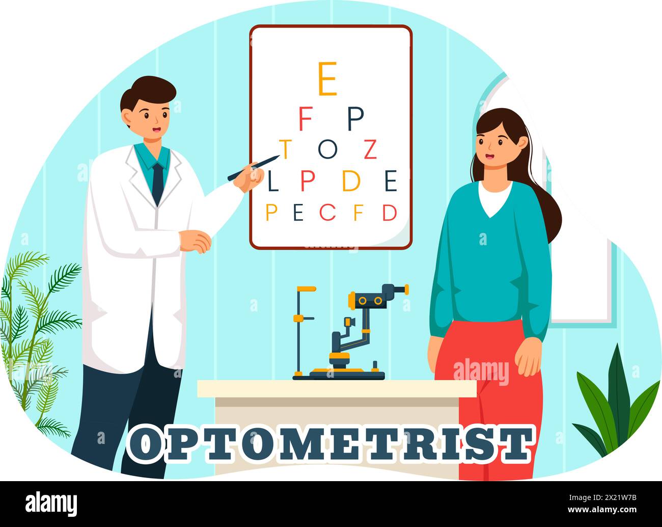Optometrist Vector Illustration with Ophthalmologist Checks Patient ...
