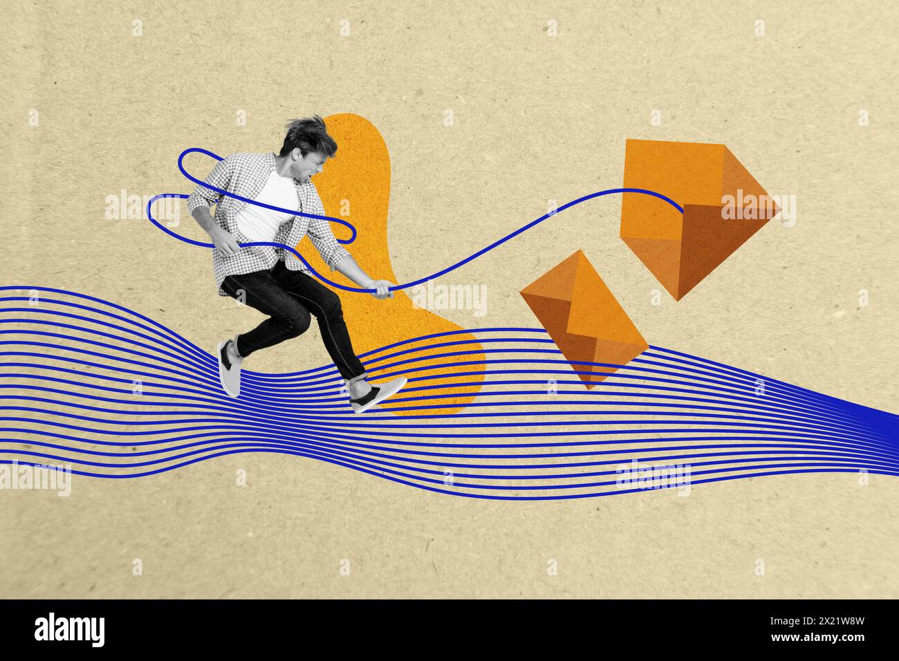 Creative trend collage of employee manager waves letters email working ...