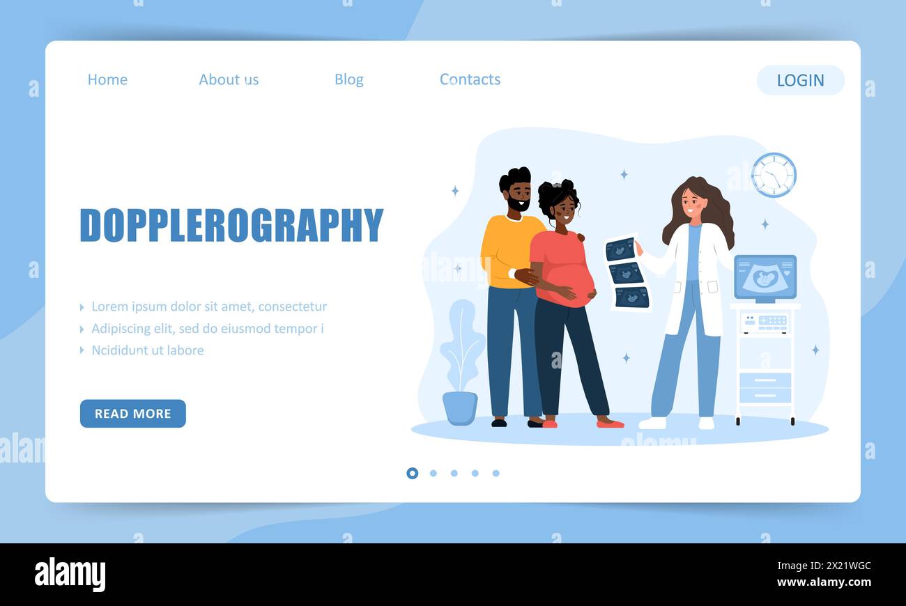 Dopplerography concept. Landing page template. Female doctor gives ...