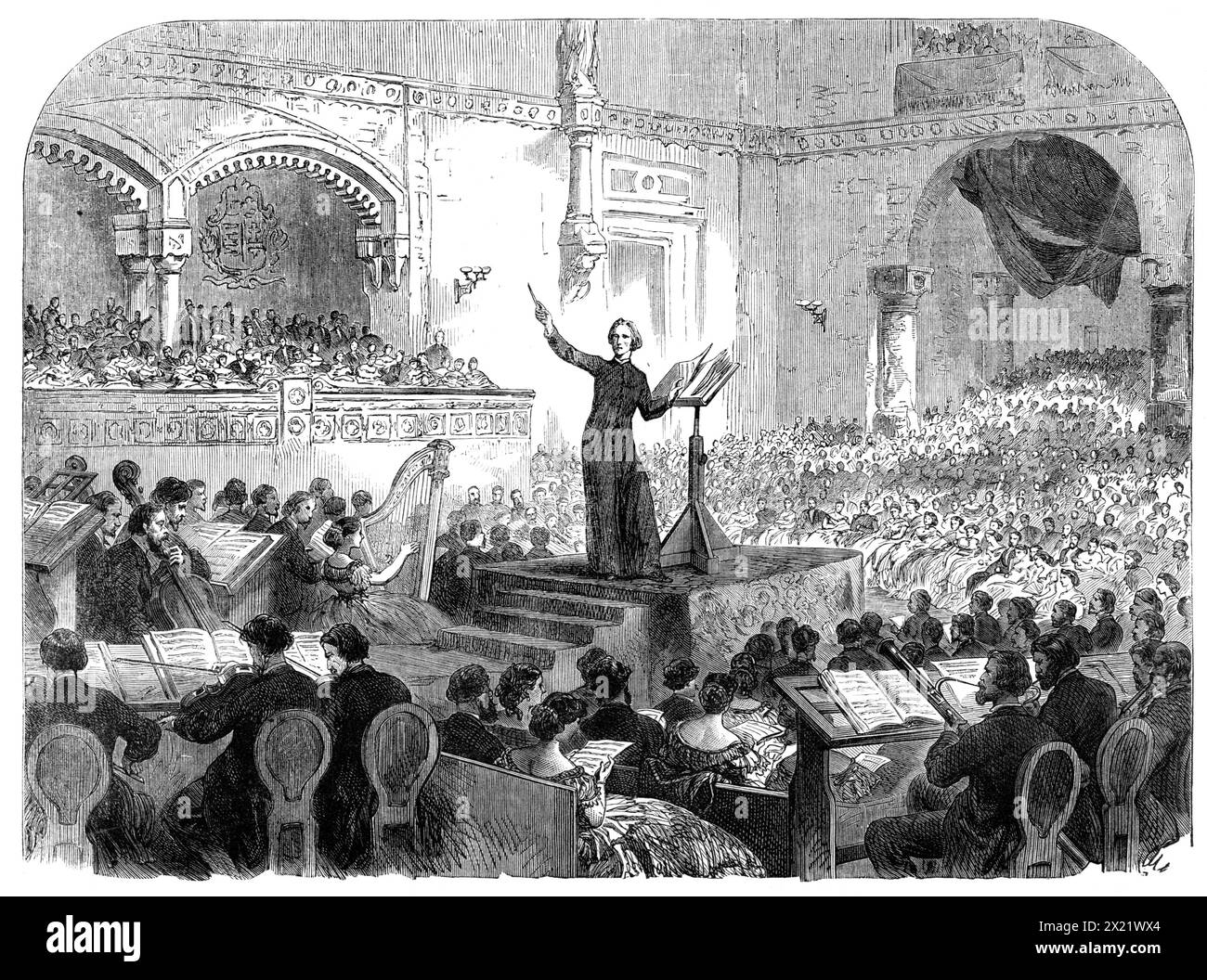 Franz Liszt conducting the performance of his new oratorio at Pesth ...
