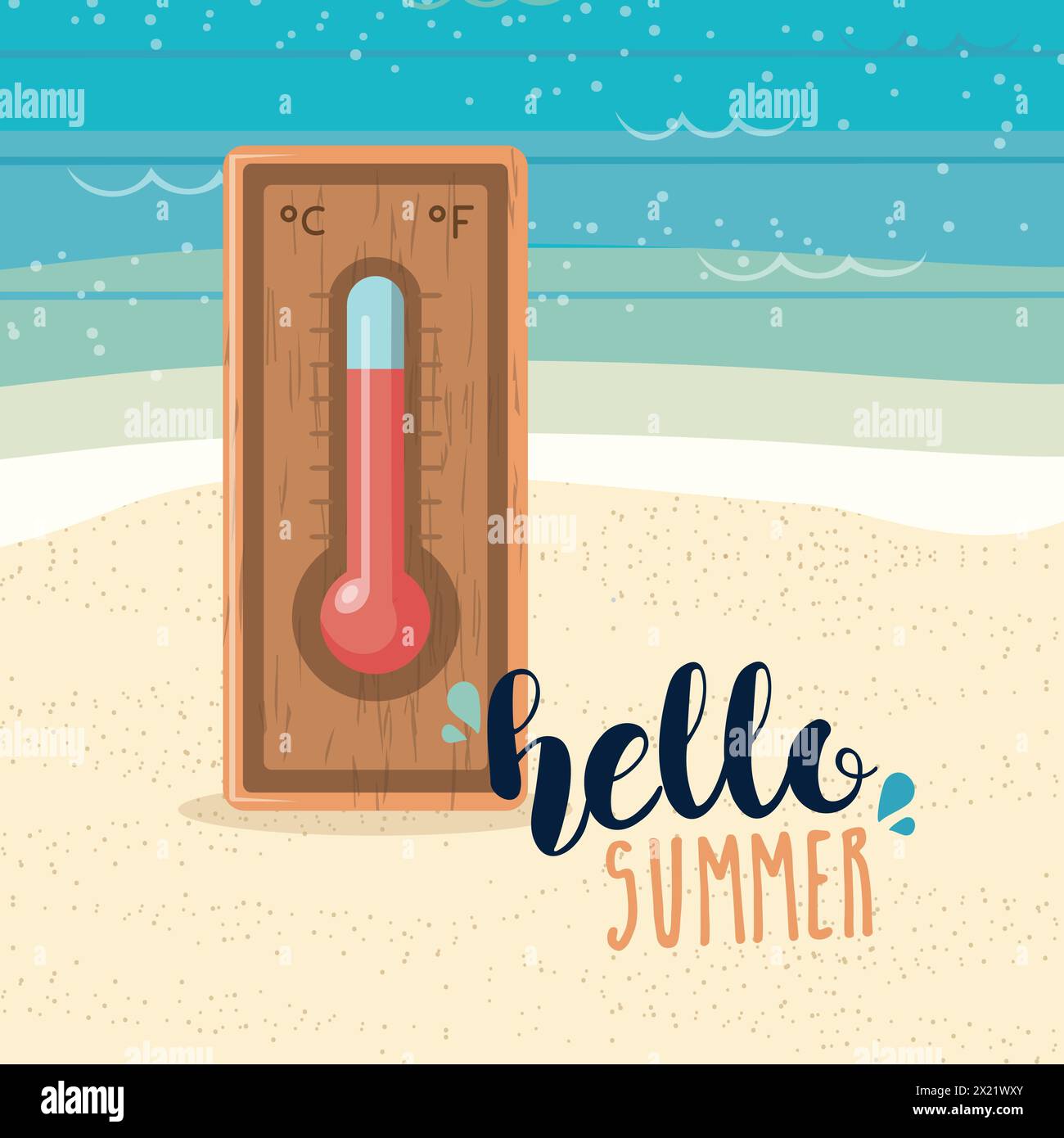 Beach background with a weather thermometer. Summer banner vector ...