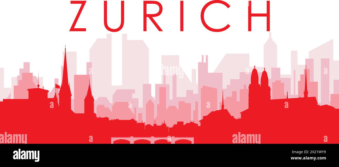 Red panoramic city skyline poster of ZURICH, SWITZERLAND Stock Vector ...