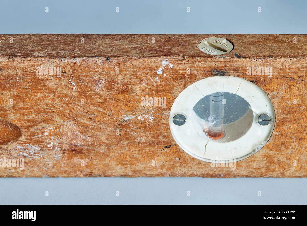 Wooden spirit level, worn, detail Stock Photo - Alamy