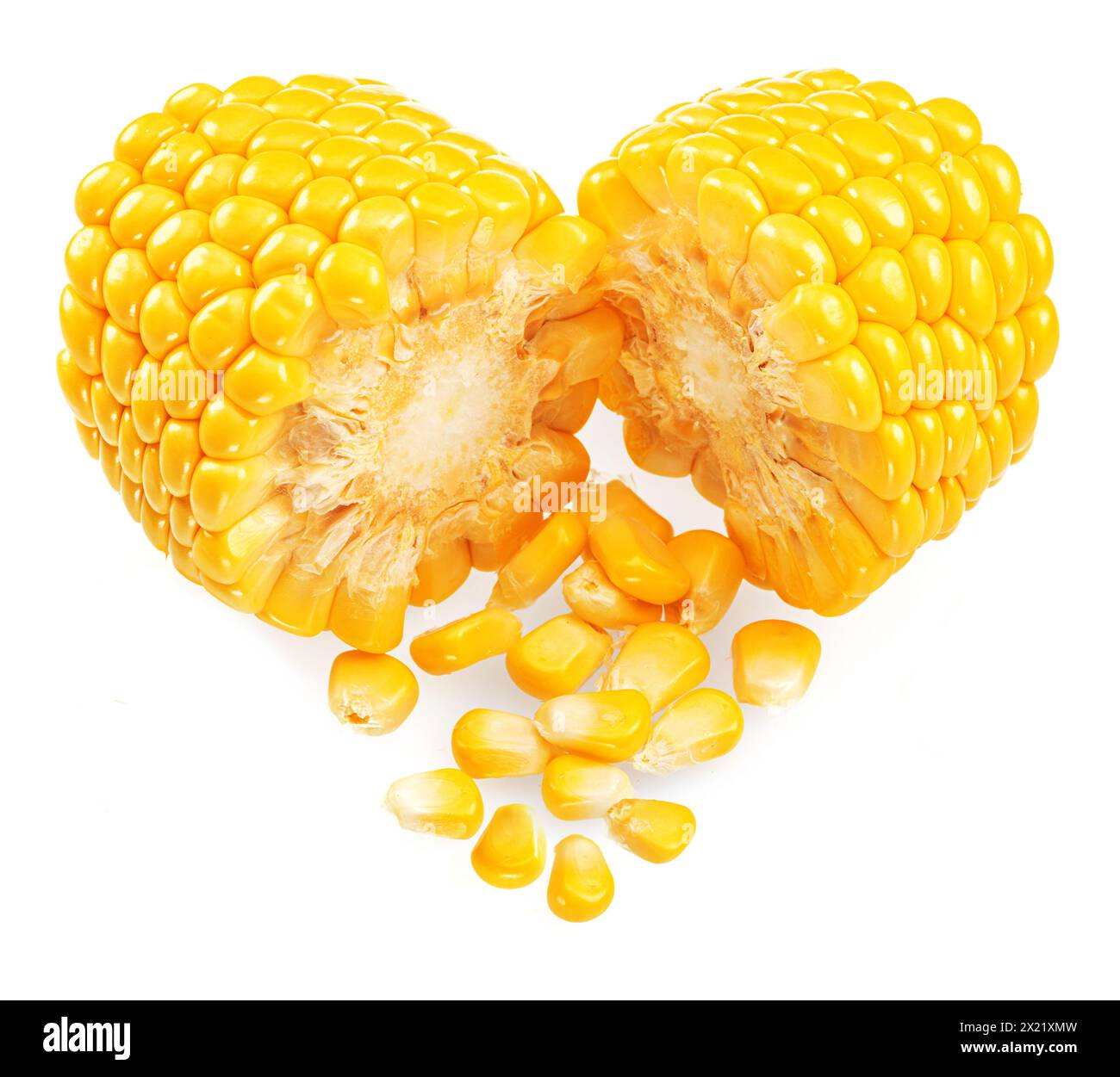 Maize cob pieces in heart shape isolated on white background Stock ...