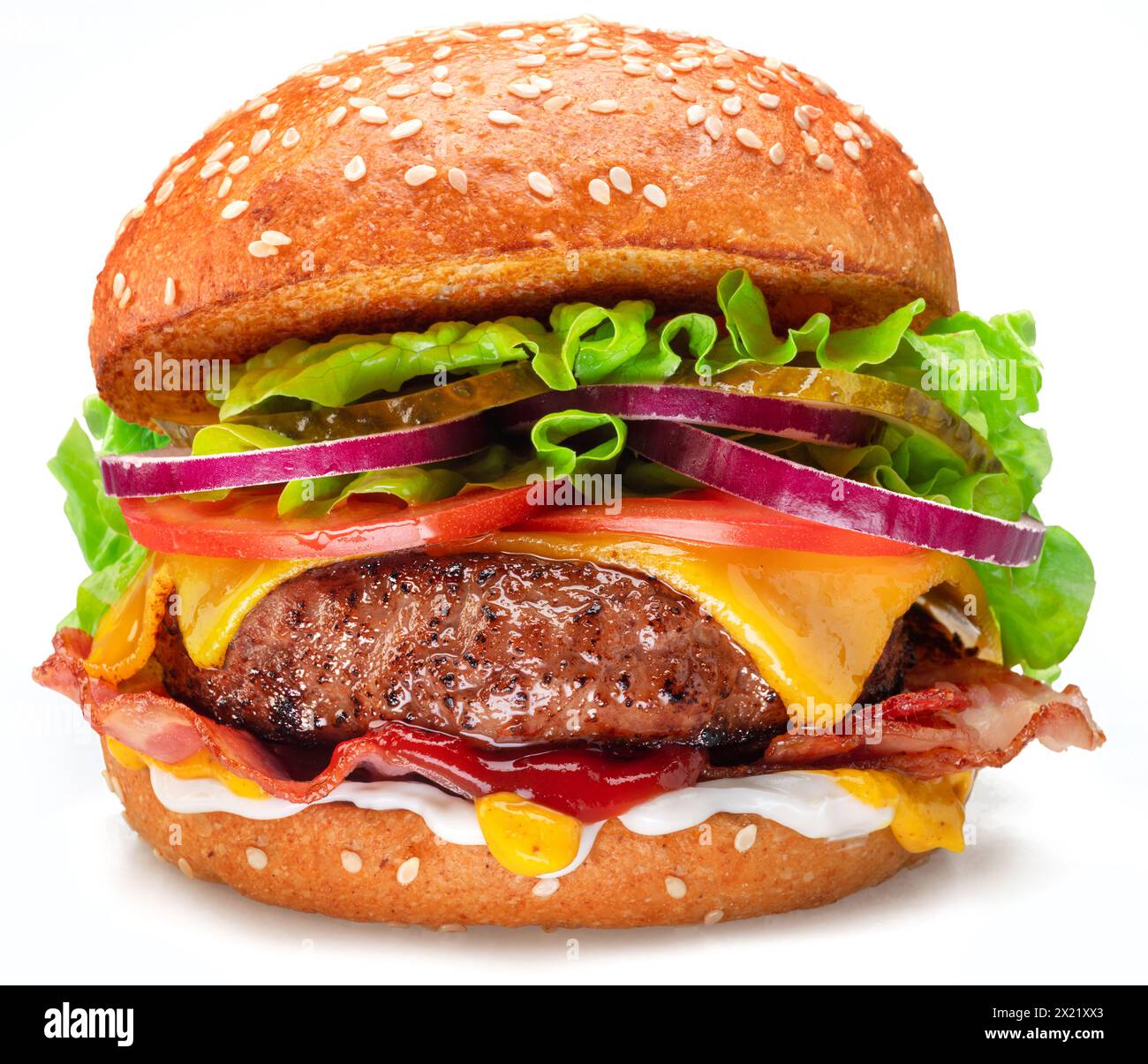 Tasty cheeseburger isolated on white background Stock Photo - Alamy