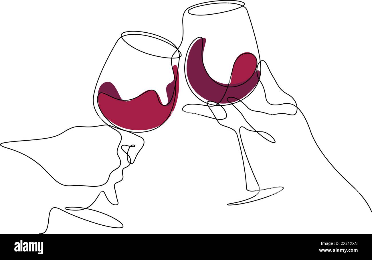 One Line Continuous Drawing Of Wine Glass Celebratory Toast Cheers Pose