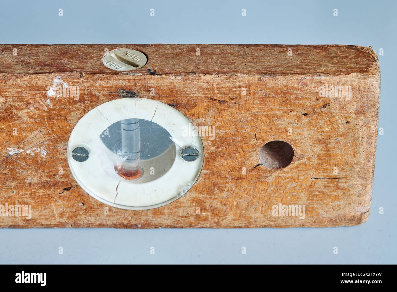Wooden spirit level, worn, detail Stock Photo - Alamy