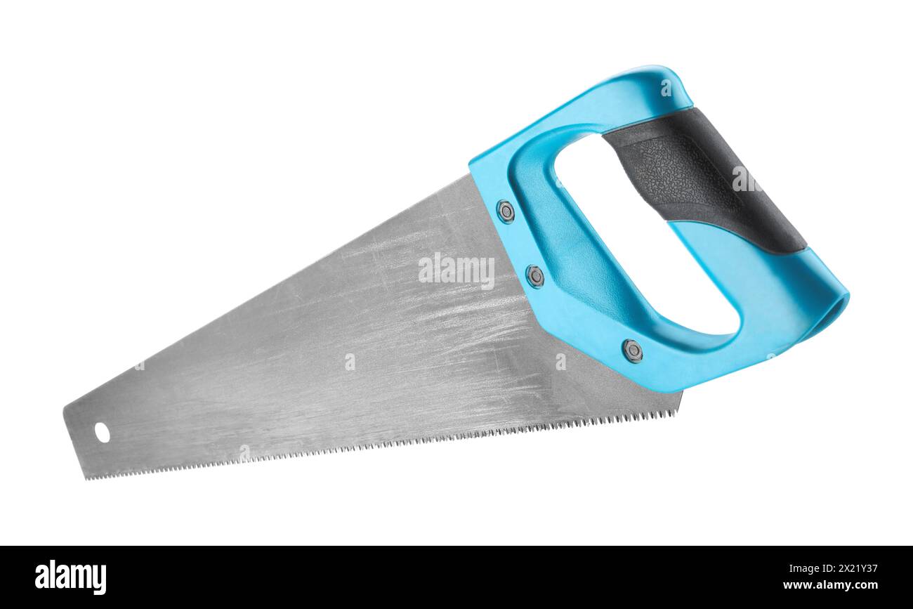 One saw with color hand isolated on white Stock Photo - Alamy