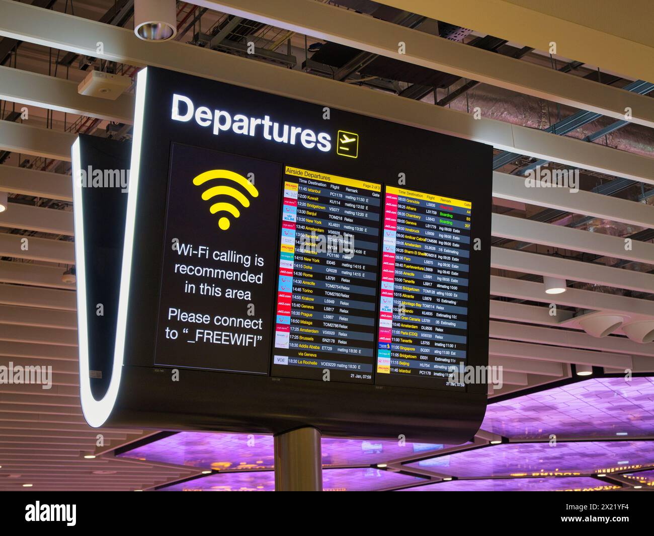 Manchester, UK - Jan 21 2024: An electronic flight departure ...