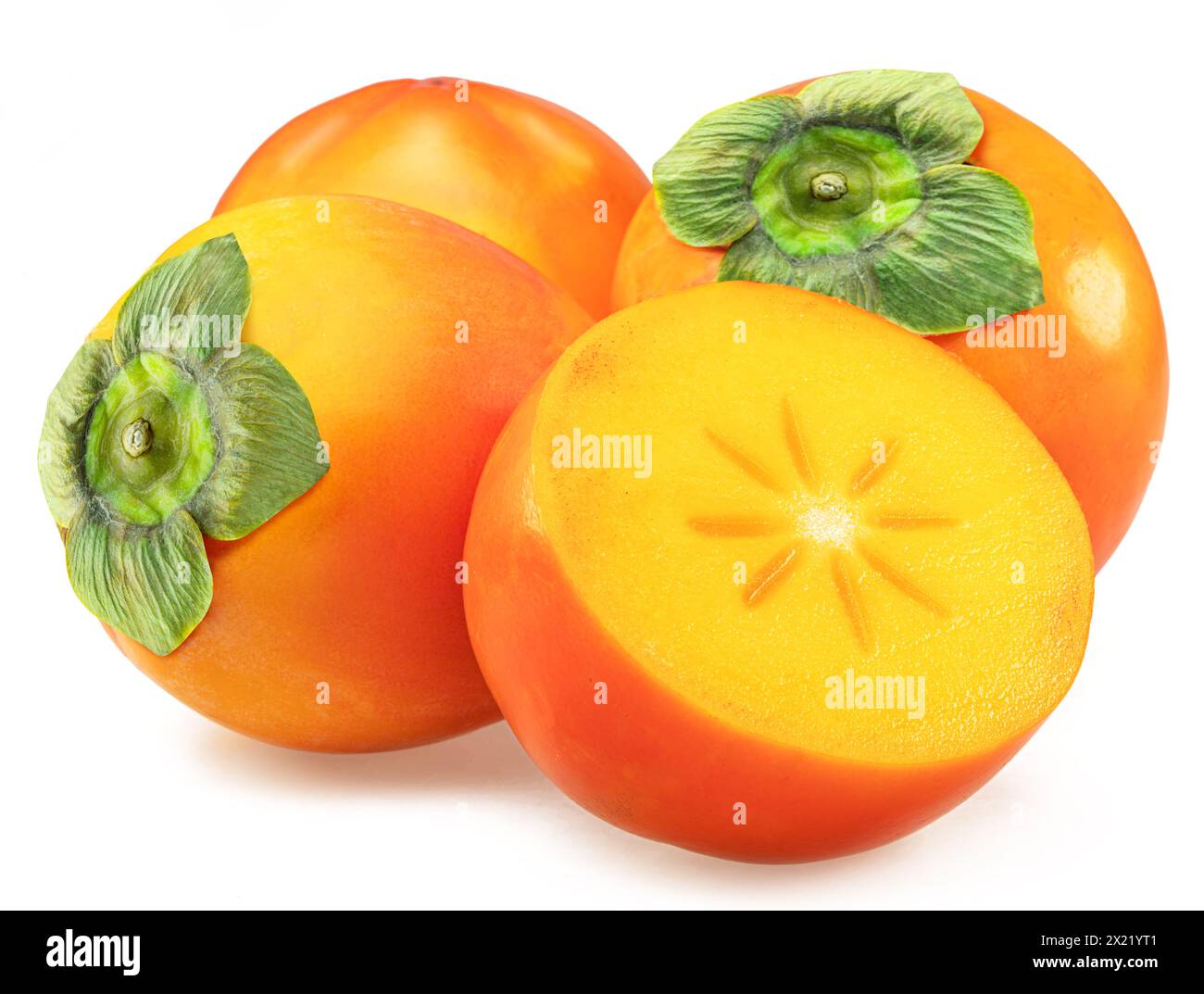 Ripe persimmon fruits or kaki fruits isolated on white background Stock ...