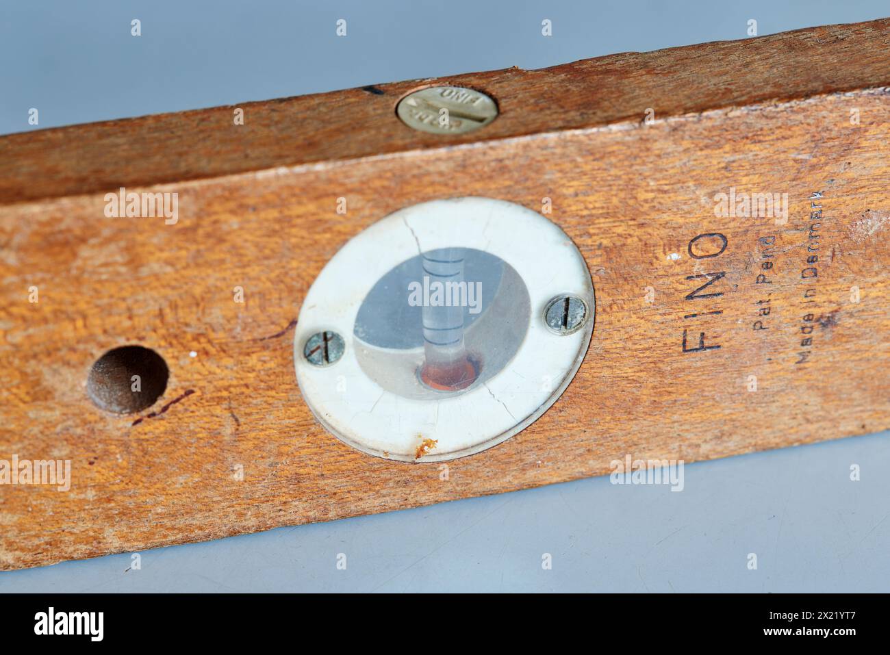 Wooden spirit level, worn, detail Stock Photo - Alamy