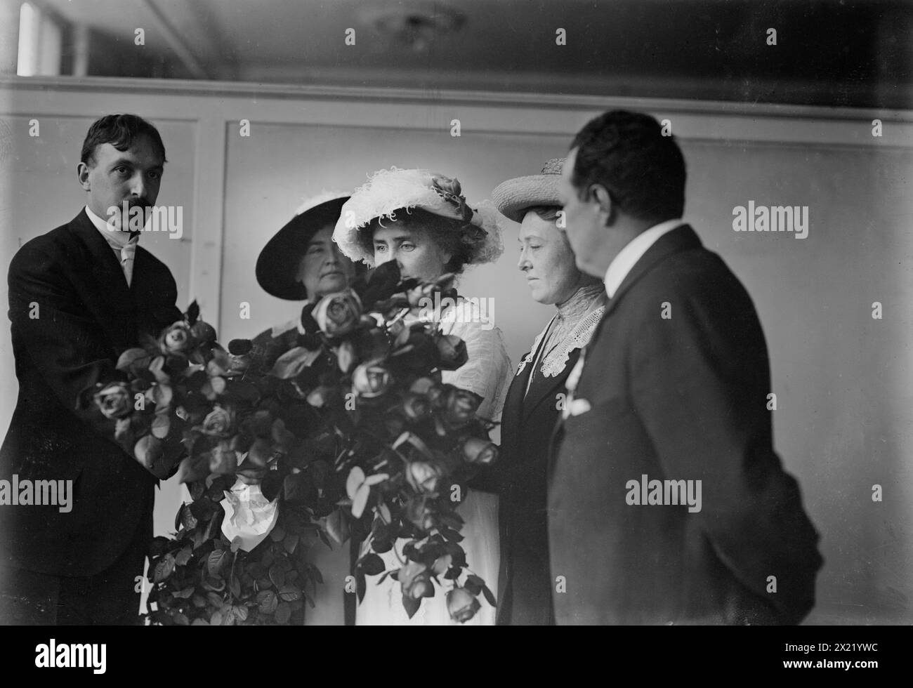 Irving Bertman presents flowers to Helen Keller, Flower Show, 1913 ...