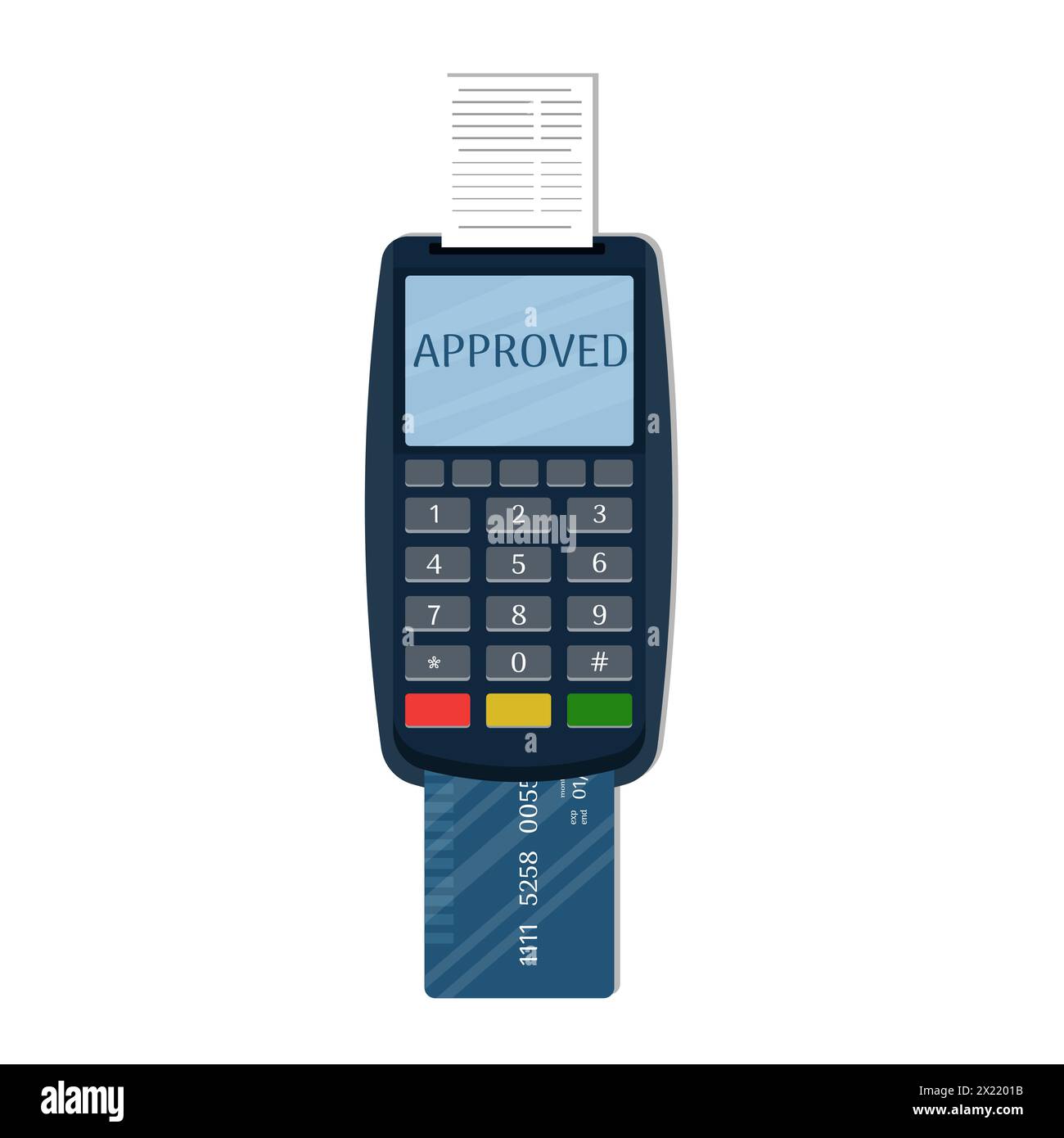 Payment terminal with paper check and plastic bank card. POS terminal ...