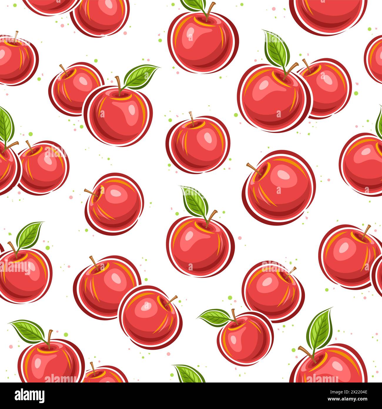 Vector Red Apple seamless pattern, repeating background with flying cartoon sour apples for ...
