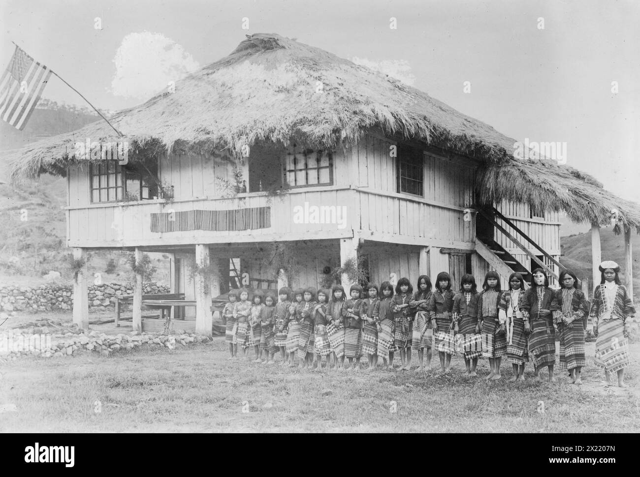 School House, Benguet, P.I., between c1915 and c1920. Shows a school ...