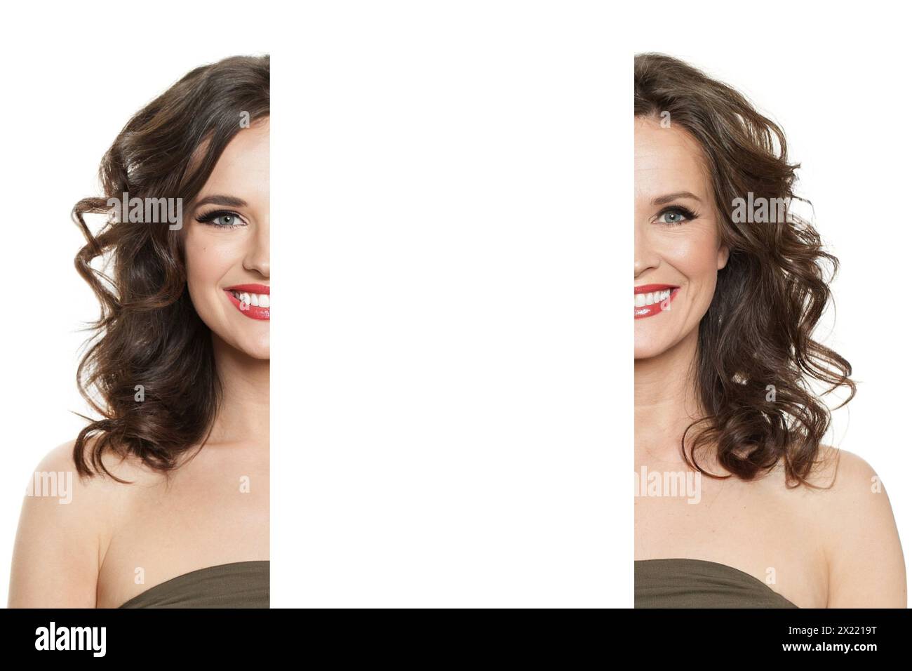 Skincare, aging and plastic surgery concept. Perfect young and senior ...