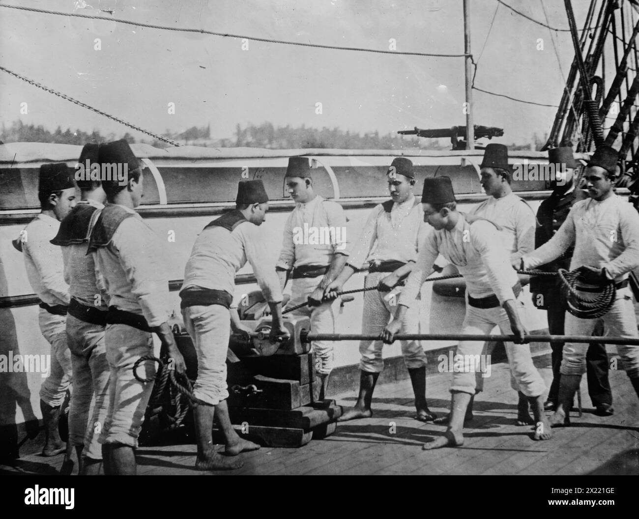 Gunners aboard Turkish ship, at posts, 1912 Stock Photo - Alamy